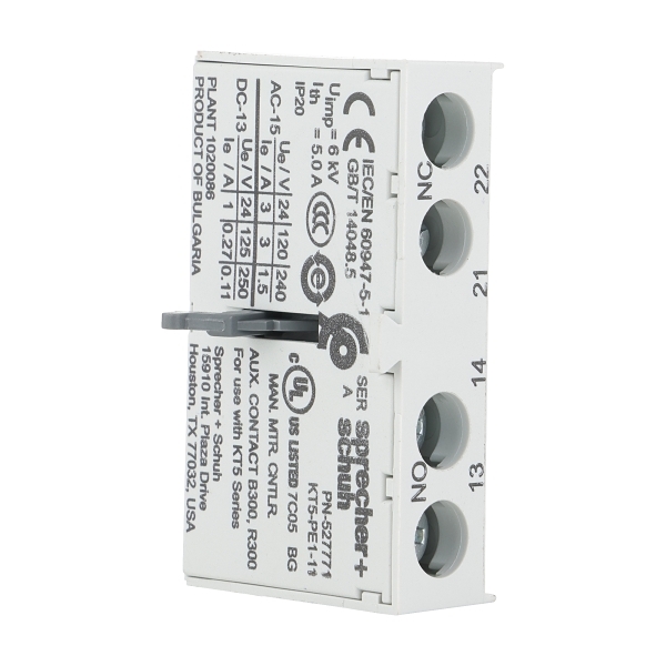 S+S KT5 Auxiliary Contact with 1NO Contact and 1NC Contact Front Mount