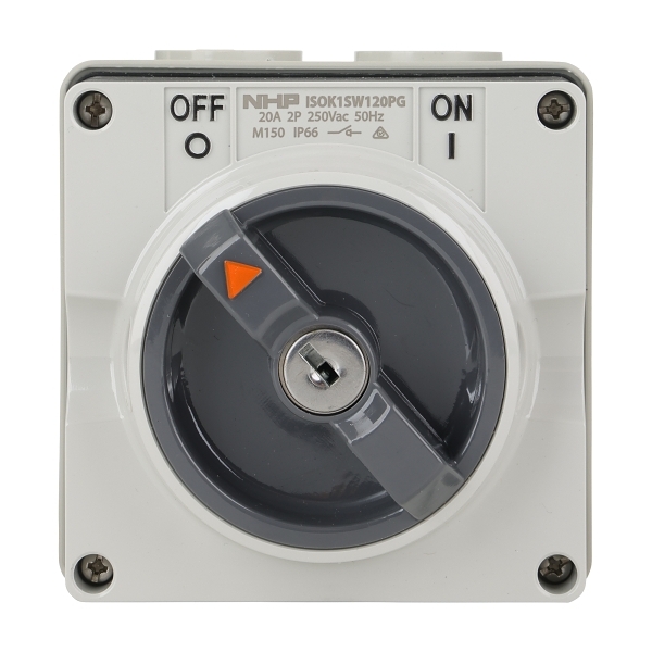 NHP ISO Surface Switch - Key, Lock in OFF, 2 Pole 20A 250V AC, w/ Base ...