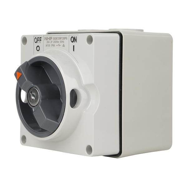 NHP ISO Surface Switch - Key, Lock in OFF, 2 Pole 20A 250V AC, w/ Base ...