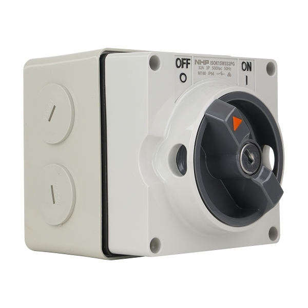 NHP ISO Surface Switch - Key, Lock in OFF, 3 Pole 32A 500V AC, w/ Base ...