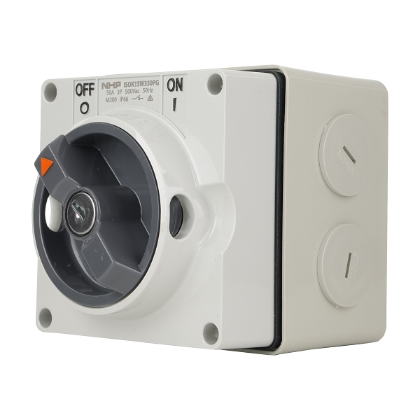 NHP ISO Surface Switch - Key, Lock in OFF, 3 Pole 50A 500V AC, w/ Base ...