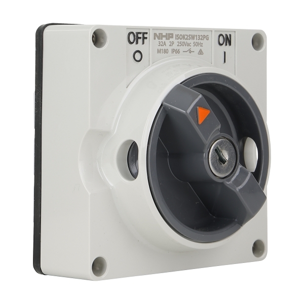 NHP ISO Surface Switch - Key, Lock in ON/OFF, 2 Pole 32A 250V AC, w/o ...