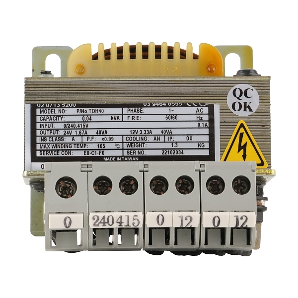 NHP Control Transformer Multi Tap 40VA 415 to 240VAC Dual Input and 24 to 12VAC Output