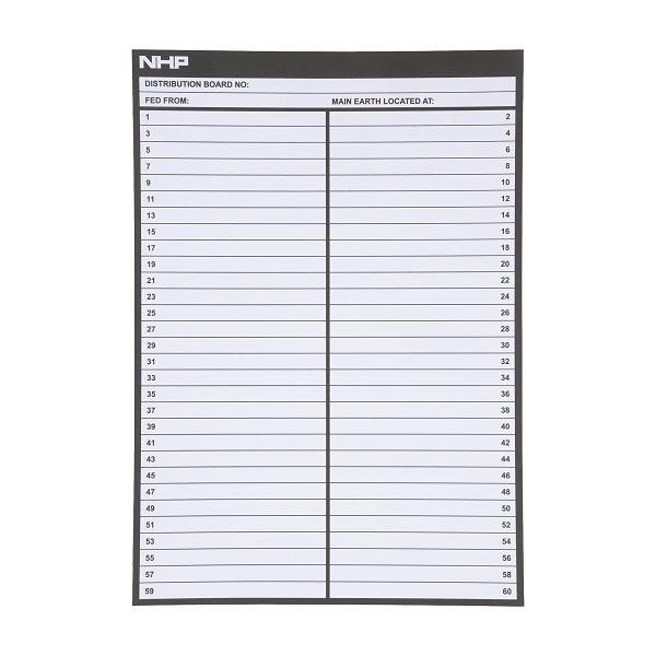 NHP Concept Panelboard Accessory Label Door A4 Schedule Card