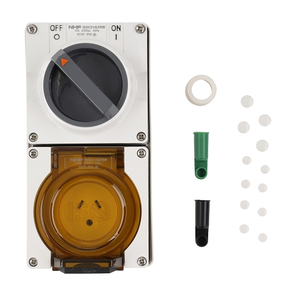 NHP ISO Switched Socket Outlet, 2 Flat Pins + 1 Round Earth 10A 250V AC ...