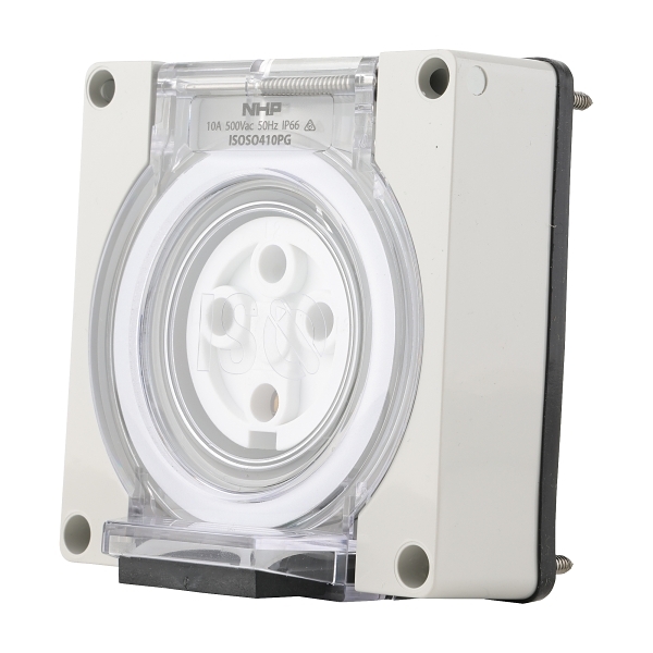 NHP ISO Socket Outlet, 4 Round Pins 10A 500V AC, w/o Base, Grey