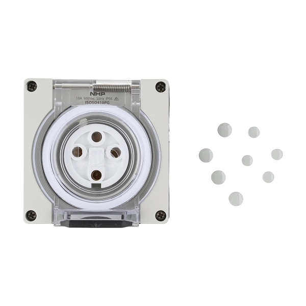 NHP ISO Socket Outlet, 4 Round Pins 10A 500V AC, w/o Base, Grey