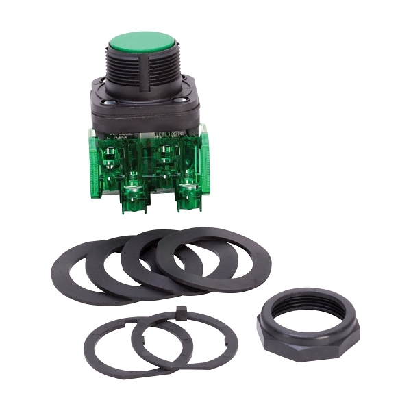 Allen-Bradley 800H Pushbutton 30.5mm Complete PL FS Bootless Flush HD MOM 1NO Green N ILL