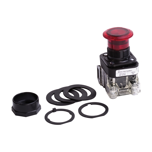 Allen-Bradley 800H Pushbutton 30.5mm COMP PLT FS 40mm STD MSH HD PPT INC FV 24V AC DC 1NCLB 1NO Red