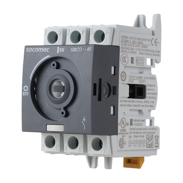 Socomec SLBM Load Break Switch Body, Base/DIN rail mount, 3P 40A