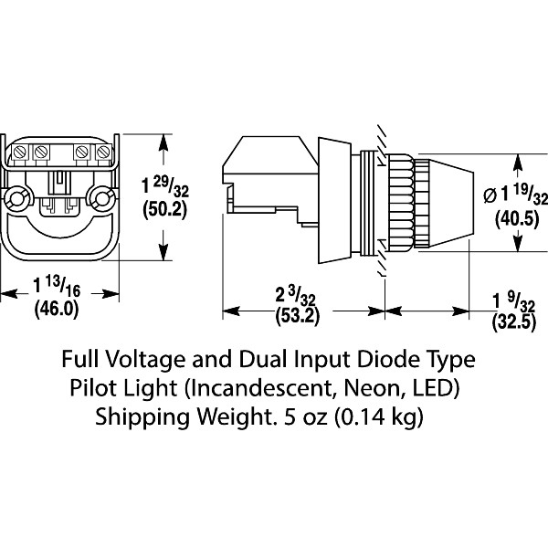 Allen-Bradley 800H Pilot Light 30.5mm LED Incandescent 12 to 130V AC DC Red