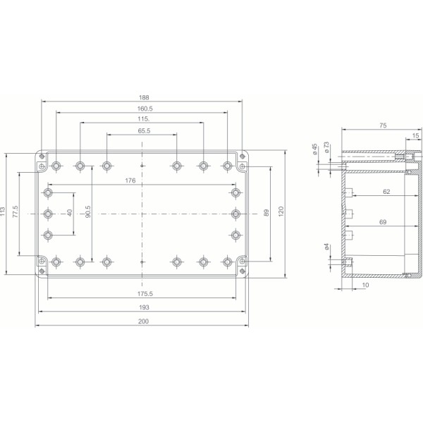 Fibox Euronord Terminal Box ABS IP66 and IP67 H120 x W200 x D75mm