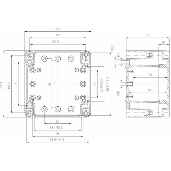 Fibox Euronord Terminal Box Aluminium IP66 and IP67 H125 x W124 x D81mm