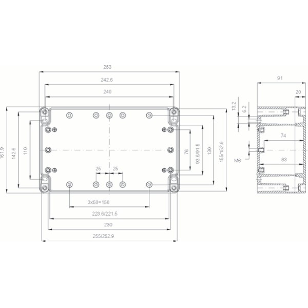 Fibox Euronord Terminal Box Aluminium IP66 and IP67 H162 x W263 x D91mm