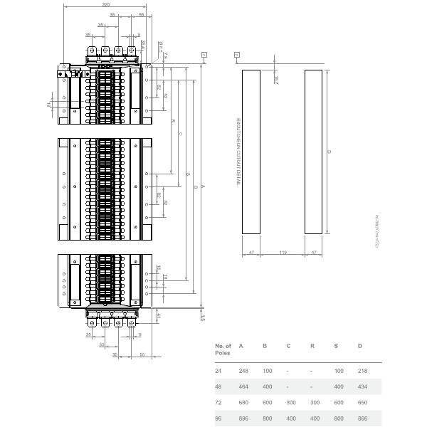 NHP POWERMAX GB Isolation Busbar Chassis DINT 250A 48 Way 4Pole ...