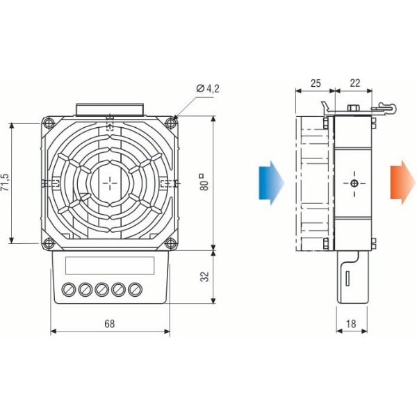 STEGO Fan Heater 230V AC H80 x W112 x D47mm 150W