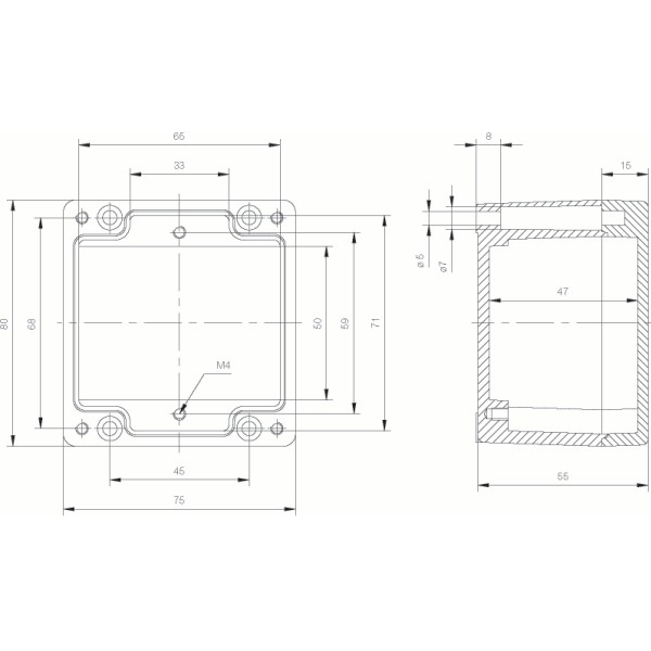 Fibox Euronord Terminal Box GRP IP66 and IP67 H75 x W80 x D55mm