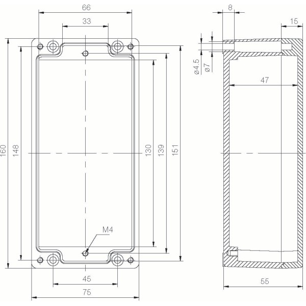 Fibox Euronord Terminal Box GRP IP66 and IP67 H75 x W160 x D55mm