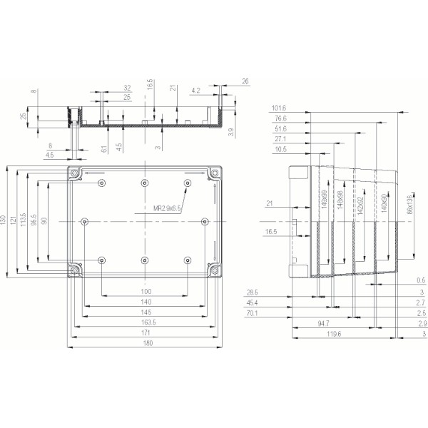 Fibox MNX Terminal Box PC IP66 and IP67 Low Box H130 x W180 x 50mm Clear