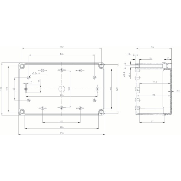 Fibox Piccolo Terminal Box PC IP66 and IP67 H140 x W230 x D95mm Grey