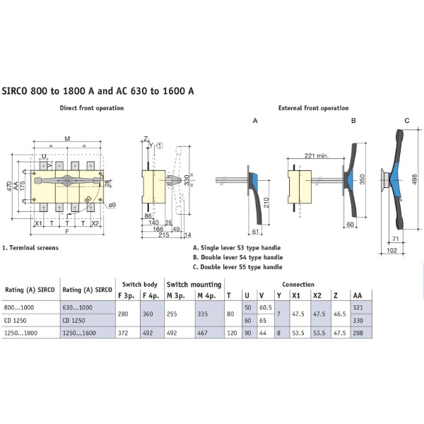 Socomec SLB Load Break Switch kit, w/ Direct Handle, 3P 1000A