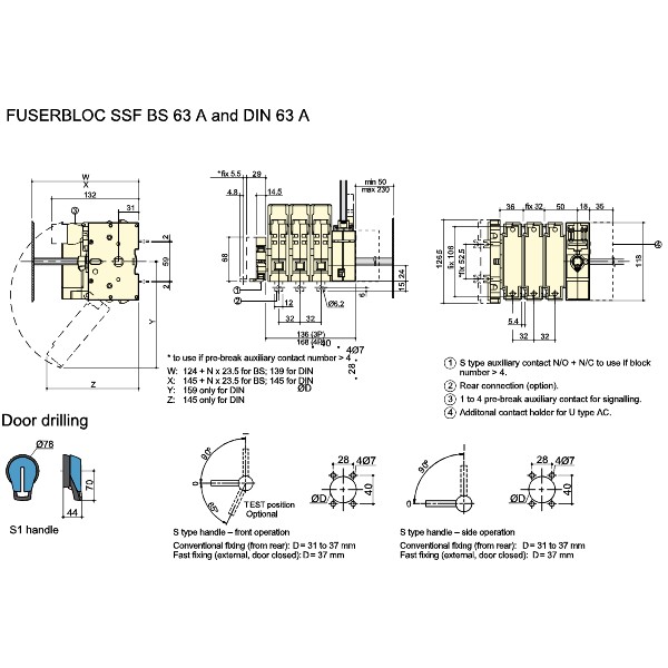 Socomec SSF Fuse Switch kit, w/ External Handle, suits DIN fuses, 3P 63A
