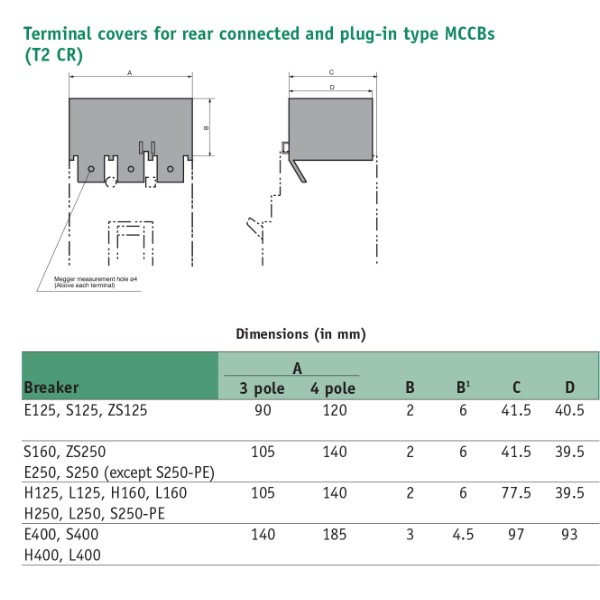 Terasaki TemBreak 2 Terminal Cover Rear Connect for 1000A 3P MCCBs Qty 2