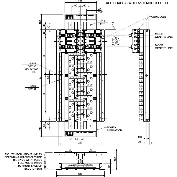 NHP Terasaki TemBreak PRO TemWay XEP Chassis 630A 3Phase 24 Way