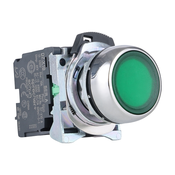 Sprecher and Schuh D7 Pushbutton 22.5 mm Complete Metal MOM Flush GRN ...