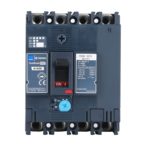 Terasaki TemBreak PRO MCCB 160 Frame 25kA 4P 100A Adj. Thermal Fix ...