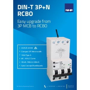 NHP DIN-T Residual Current Device Short Body w/ Overcurrent 6kA 20A ...